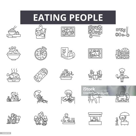 사람 라인 아이콘을 먹는 기호 설정 벡터 사람들을 먹는 개요 개념 삽화 남자 인물 픽토그램 식사 실루엣 사람들에 대한 스톡 벡터 아트 및 기타 이미지 Istock