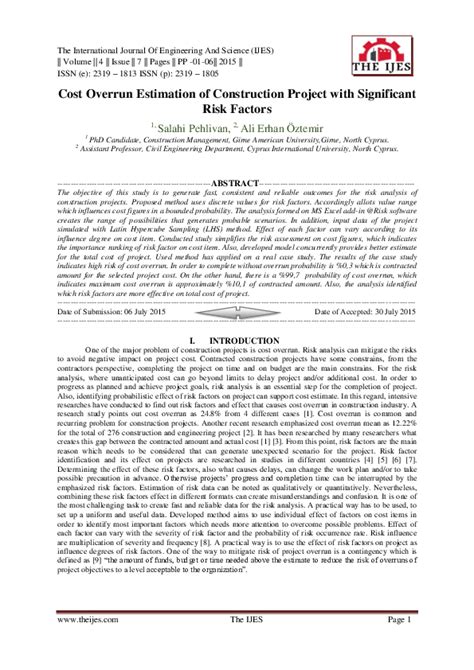 Pdf Cost Overrun Estimation Of Construction Project With Significant Risk Factors