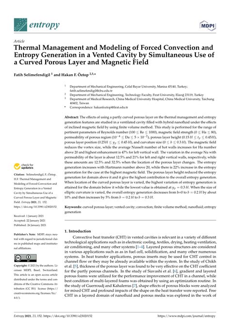 Pdf Thermal Management And Modeling Of Forced Convection And Entropy