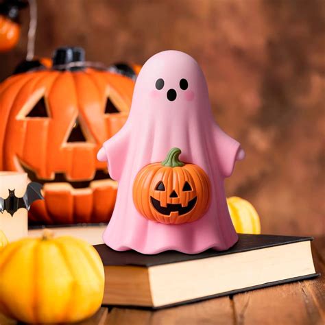 Taicans Halloween Ghost Figurine Cute Ghost Pumpkin Statuecute Pink