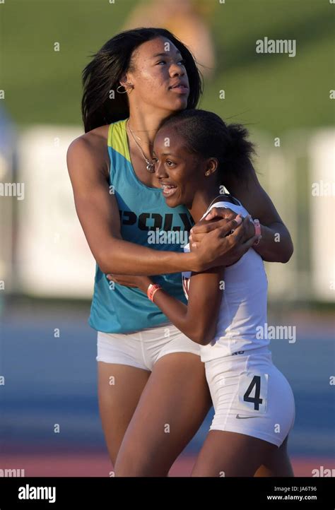 Ariyonna Augustine Of Long Beach Poly Left And Kiera King Of Long Beach Wilson Embrace After