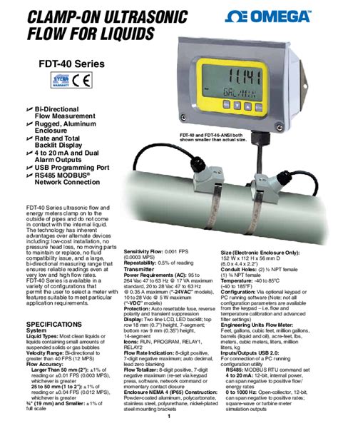 Clamp On Ultrasonic Flow For Liquids Fdt 40 Series Flow Meter