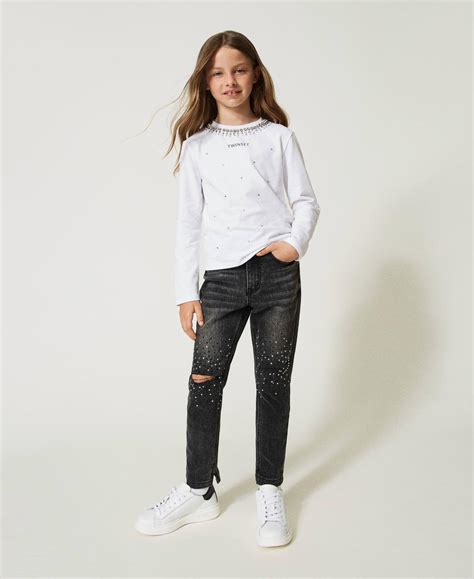Jeans Skinny Con Strass Bambina Nero Twinset Milano