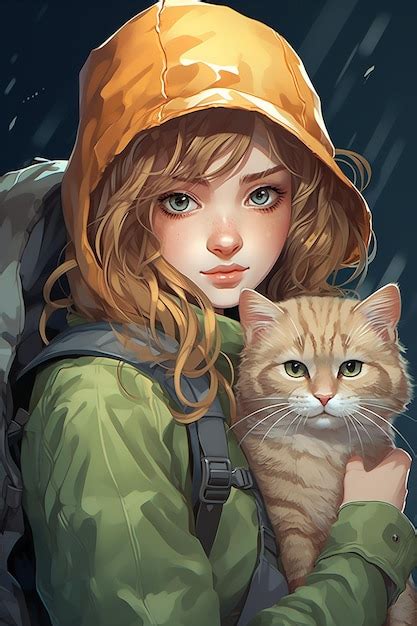 Premium Photo Anime Girl With A Cat Generative Ai