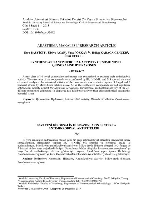 Pdf Synthesis And Antimicrobial Activity Of Some Novel Quinoxaline Hydrazones