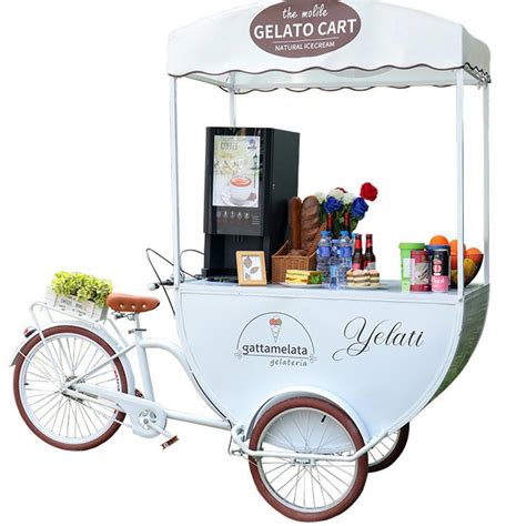 Ice Cream Hand Push Cart Gelato Showcase Bicycles Outdoor Mobile
