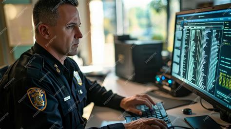 A Police Officer Entering Crime Data Into A Computer For The Ucr System