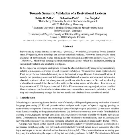 Towards Semantic Validation Of A Derivational Lexicon Acl Anthology
