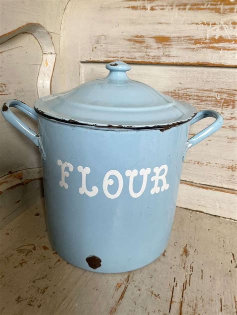 Blue Enamel Flour Bin