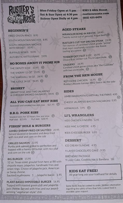 Rustlers Rooste Menu Visual Menu Highlights