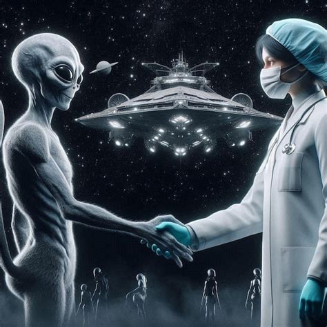 Human And Alien Collaboration Premium Ai Generated Image