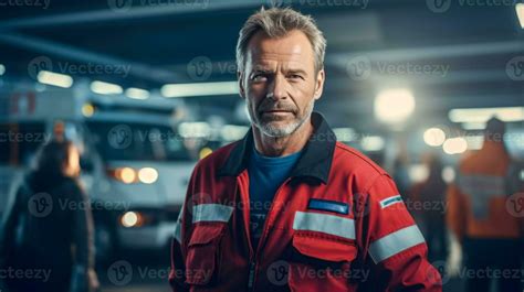 Portrait Of A Ems Paramedic Proudly Standing In Front Of Camera In High