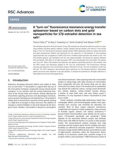 Pdf A Turn On” Fluorescence Resonance Energy Transfer Aptasensor