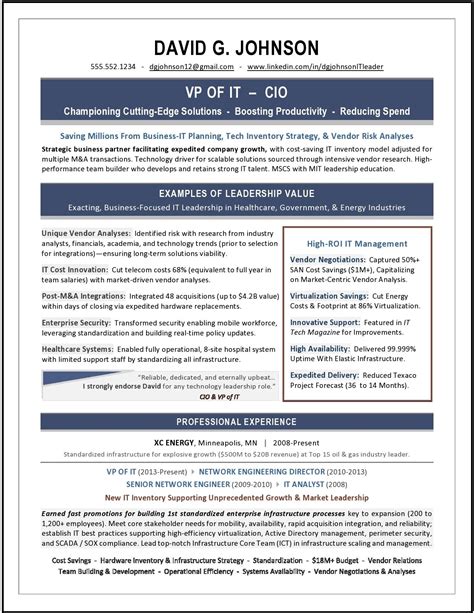 Sample Vp Of It Resume Award Winning Resume Writer For It And