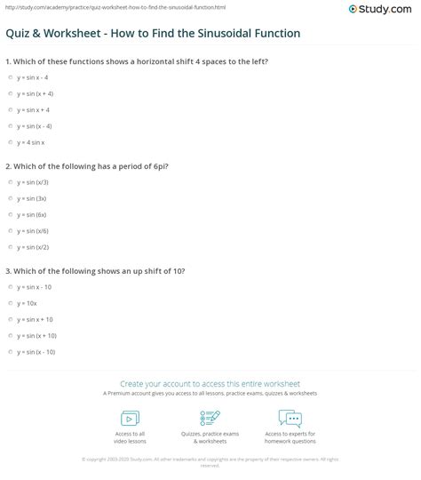 Quiz Worksheet How To Find The Sinusoidal Function Study