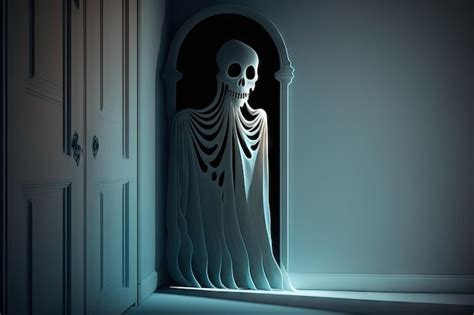 Esqueleto Fantasma Escondido En Las Sombras Asomándose A La Vuelta De