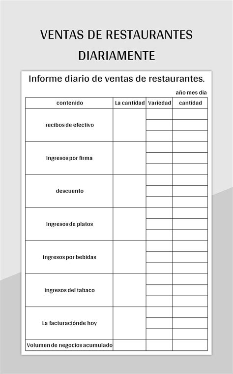 Plantilla De Formato Excel Ventas De Restaurantes Diariamente Y Hoja De