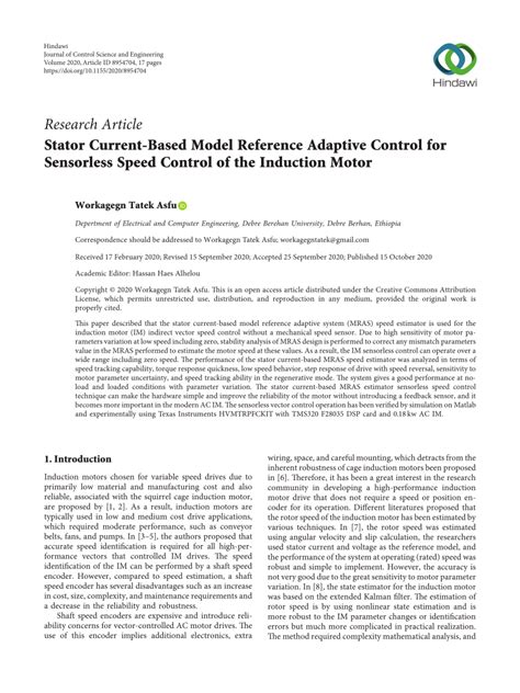 Pdf Stator Current Based Model Reference Adaptive Control For Sensorless Speed Control Of The