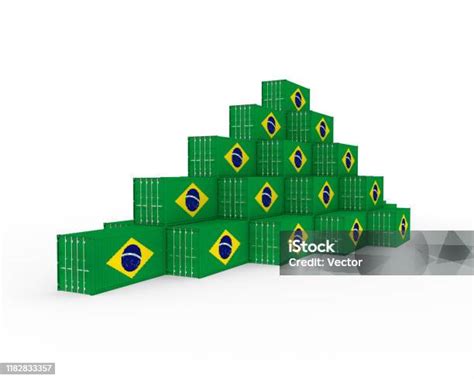 흰색 배경에 브라질 플래그와화물 컨테이너의 3d 그림입니다 배달 운송 운송 화물 운송 3d 그림 경제에 대한 스톡 사진 및 기타 이미지 Istock