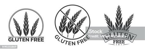 글루텐 프리 음식 아이콘 세트입니다 밀 곡물 기호가 없습니다 다이어트 알레르기 로고 또는 라벨 디자인 벡터 그림입니다 개체 그룹에 대한 스톡 벡터 아트 및 기타 이미지