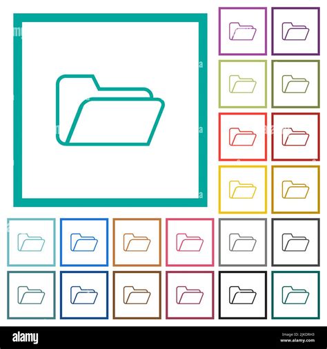 Folder Open Outline Flat Color Icons With Quadrant Frames On White Background Stock Vector Image