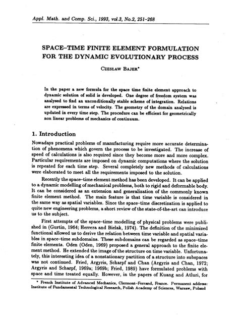 pdf space time finite element formulation for the dynamical