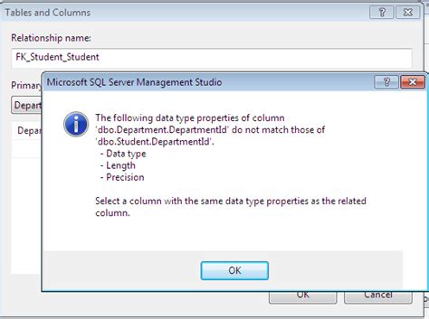 The Following Data Type Properties Of Column Do Not Match Those Of Data