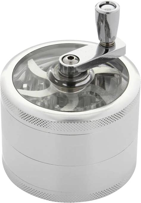 Glamified 25 4 Pieces Hand Cranked Clear Top Herb Grinder Aluminium
