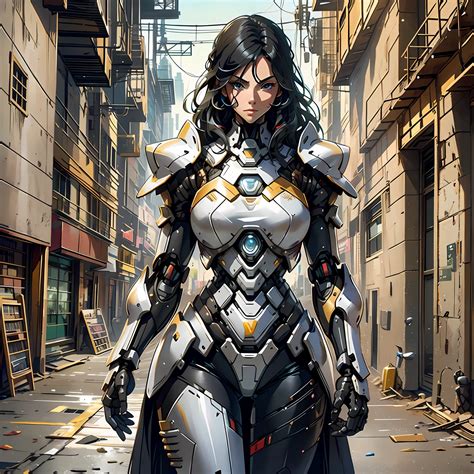 미래적인 슈트를 입은 여성이 거리를 걸어가는 클로즈업 Seaart Ai