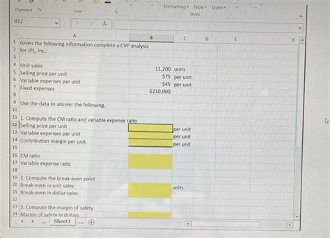 solved cvp analysis using excel s basic math functions jpl