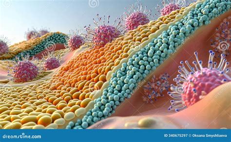 Detailed Illustration Of Skin Surface With Various Pathogens Stock Image Image Of Viruses
