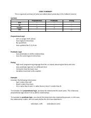 Logic Summary Pdf LOGIC SUMMARY This Is A General Summary Of What We Talked About Yesterday In
