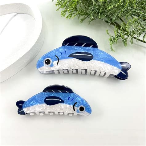 Fish Hair Clip Sardine Hair Claw Blue White Acetate Hair Clamp Ocean