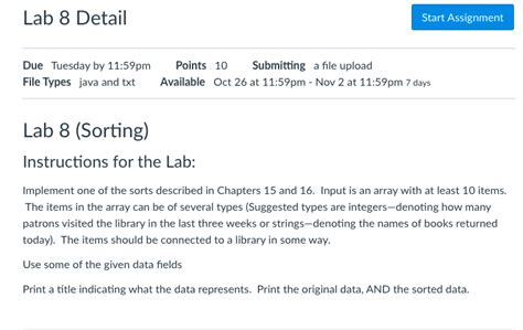 solved lab 8 detail start assignment due tuesday by 11 59pm