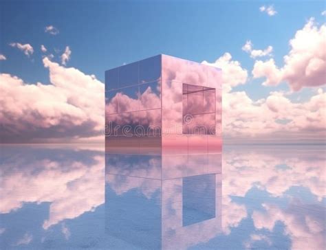 Reflective Cube Structure Above Serene Lake Generative Ai Stock Illustration Illustration Of