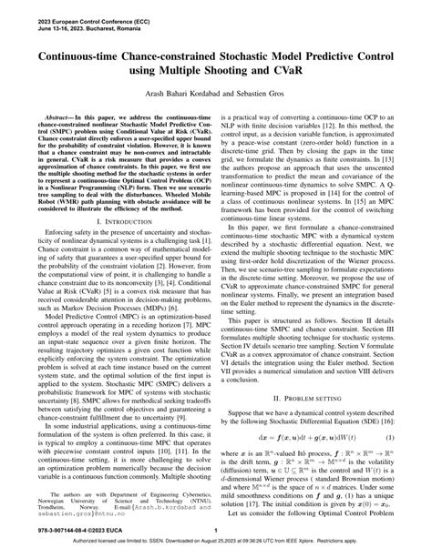 PDF Continuous Time Chance Constrained Stochastic Model Predictive Control Using Multiple