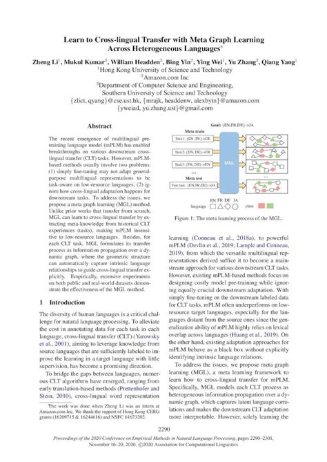 Pdf Learn To Cross Lingual Transfer With Meta Graph Learning Meta Learning A K A Learning