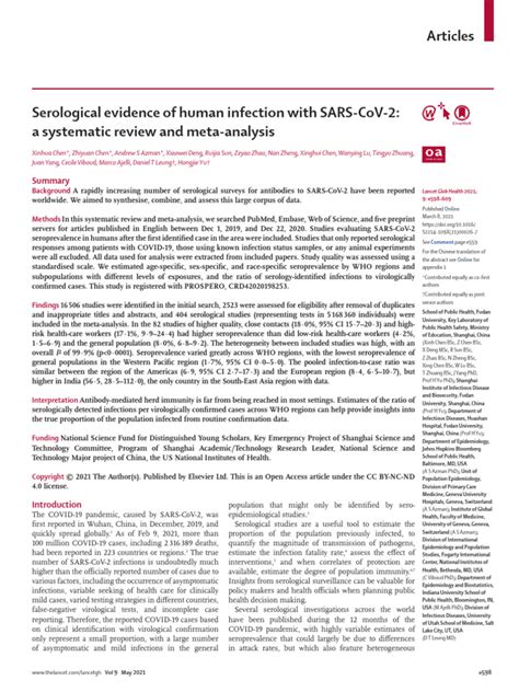 Chen Et Al Serological Evidence Of Human Infection With Sars Cov 2 A