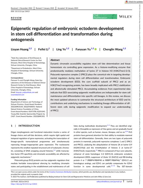 Pdf Epigenetic Regulation Of Embryonic Ectoderm Development In Stem