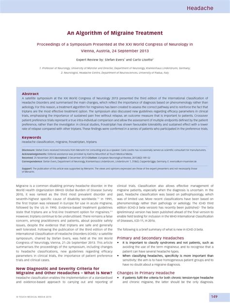 An Algorithm Of Migraine Treatment Pdf Migraine Headache