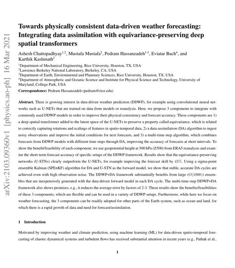 Pdf Towards Physically Consistent Data Driven Weather Forecasting Integrating Data