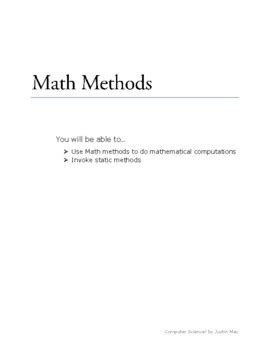 Computer Science Java Math Methods Static Methods By Justin May