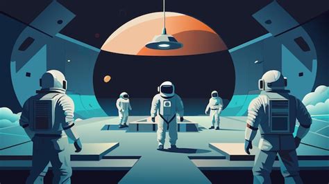 Premium Vector In An Experimental Space Station Researchers Clad In Illuminated Space Suits