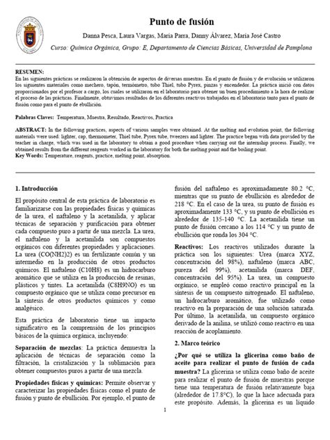 Informe De Qorganica Punto De Fusion Y Punto De Ebullicion Pdf