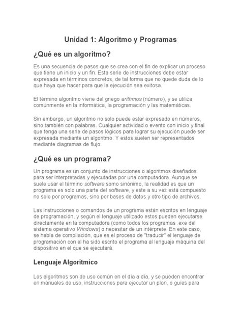 Unidad 1 Algoritmo Y Programas Pdf Programa De Computadora