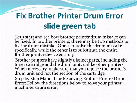 Brother Printer Drum Error Slide Green Tab Pptx Computer Peripherals Computing