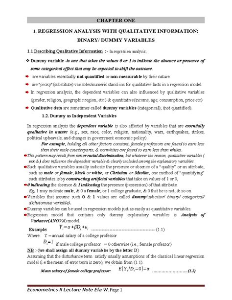 Econometrics Ii Handout For Students Chapter One Regression Analysis