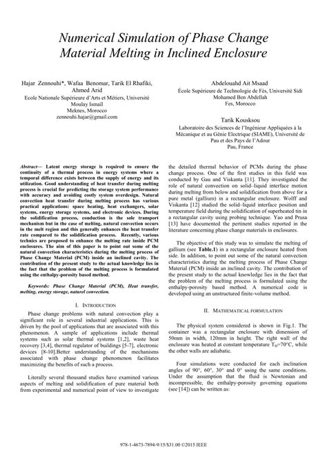 PDF Numerical Simulation Of Phase Change Material Melting In Inclined Enclosure