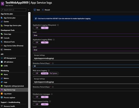 monitoring and diagnostics app service plan