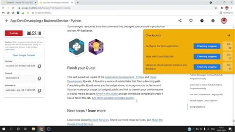 New Qwiklabs App Dev Developing A Backend Service Python